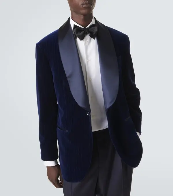 Brunello Cucinelli Pinstripe Cotton Velvet Tuxedo Jacket