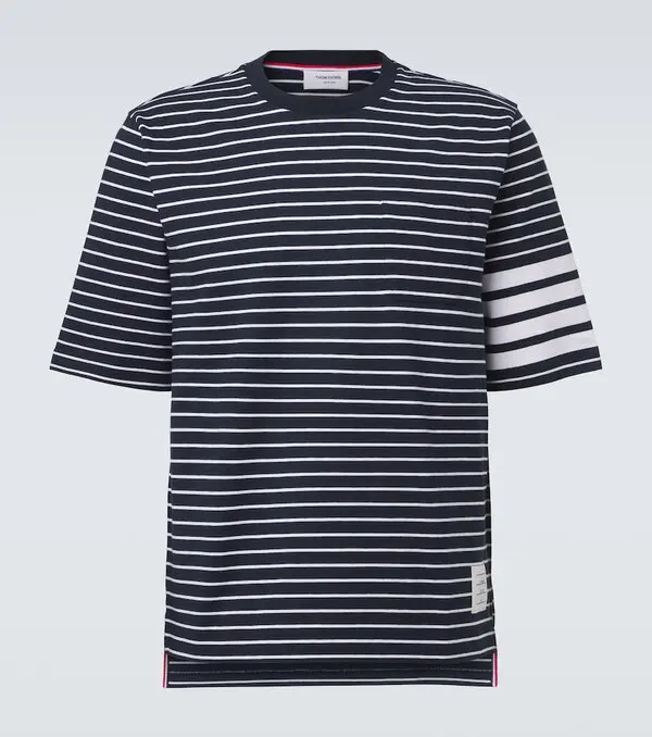Thom Browne 4-bar Striped Cotton T-shirt - Blue