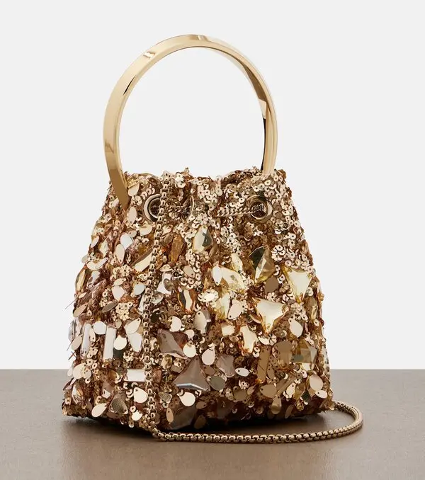 JIMMY CHOO Bon Bon Small Embellished Bucket Bag