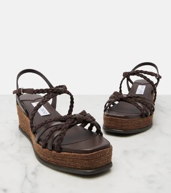 JIMMY CHOO Nyra Braided Suede Espadrille Wedges