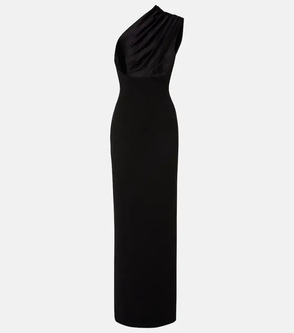 Solace London Gracie One-shoulder Satin-trimmed Gown - Black