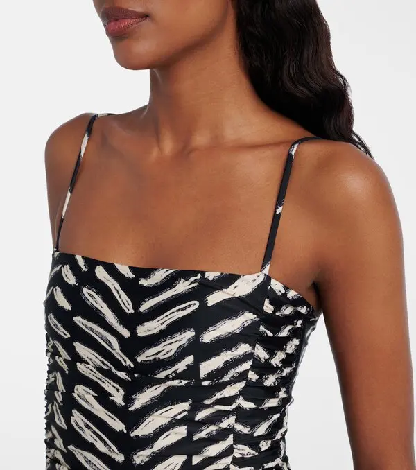 Johanna Ortiz Printed Ruched One Piece Swimsuit - Black