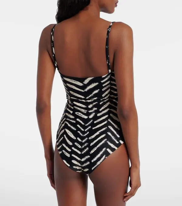 Johanna Ortiz Printed Ruched One Piece Swimsuit - Black