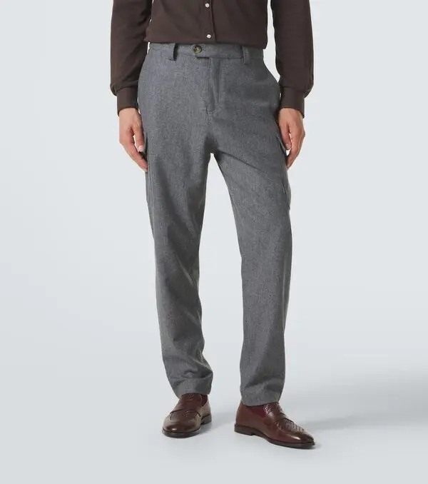 Brunello Cucinelli Tapered Wool Cargo Pants - Grey