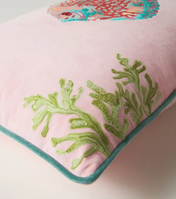 LES-OTTOMANS Embroidered Cotton Velvet Cushion