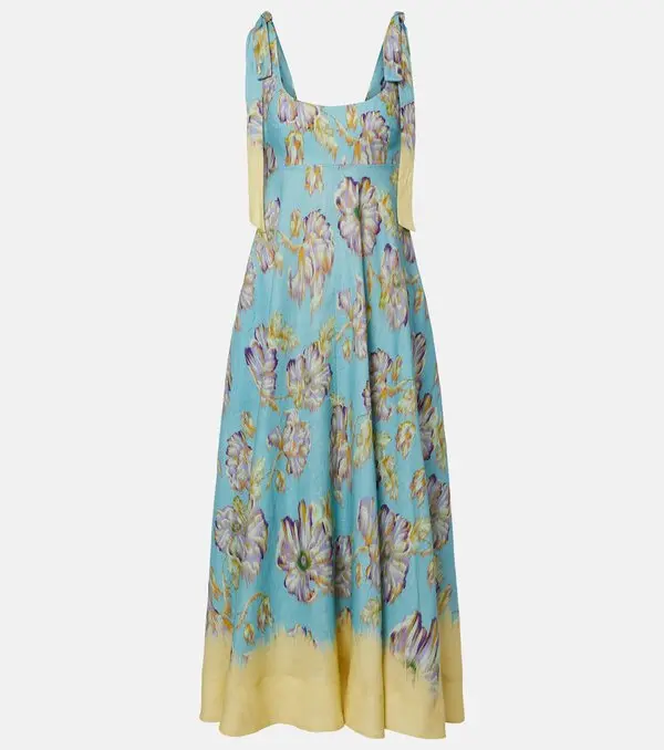 ALEMAIS Jerry Floral Linen Midi Dress - Blue