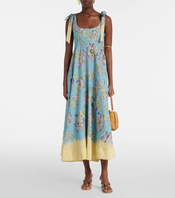 ALEMAIS Jerry Floral Linen Midi Dress