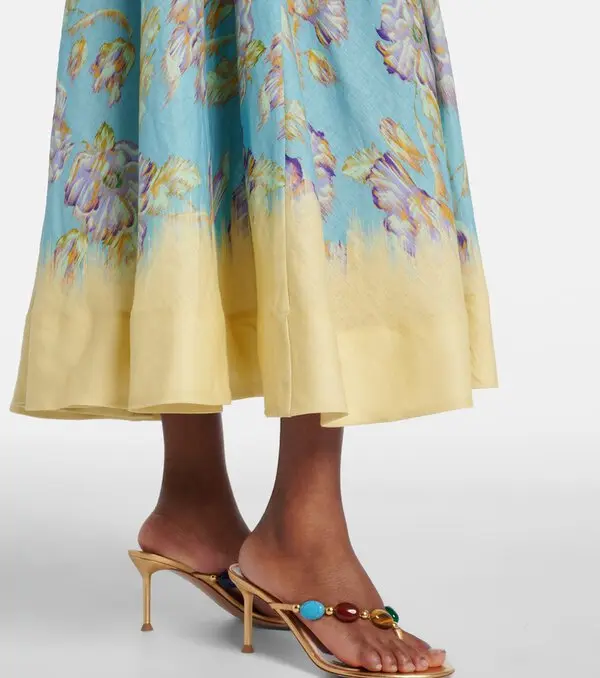 ALEMAIS Jerry Floral Linen Midi Dress