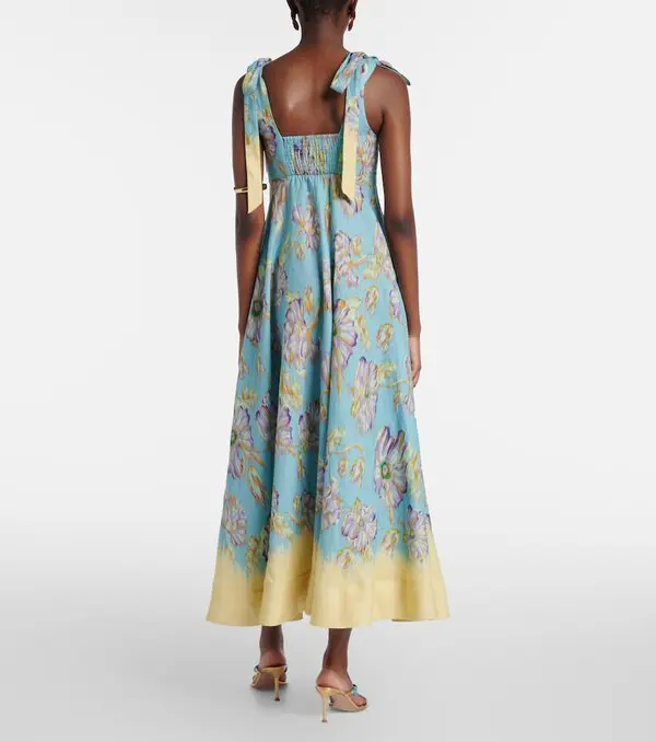 ALEMAIS Jerry Floral Linen Midi Dress