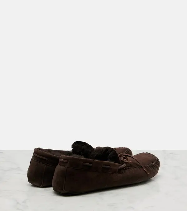 THE ROW Lucca Shearling-trimmed Suede Boat Shoes - Brown