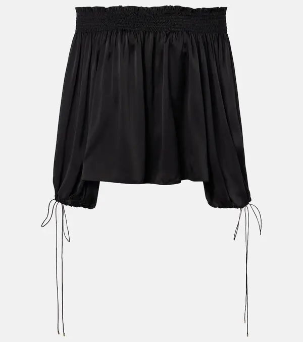 Chloé Off-shoulder Silk Satin Top - Black
