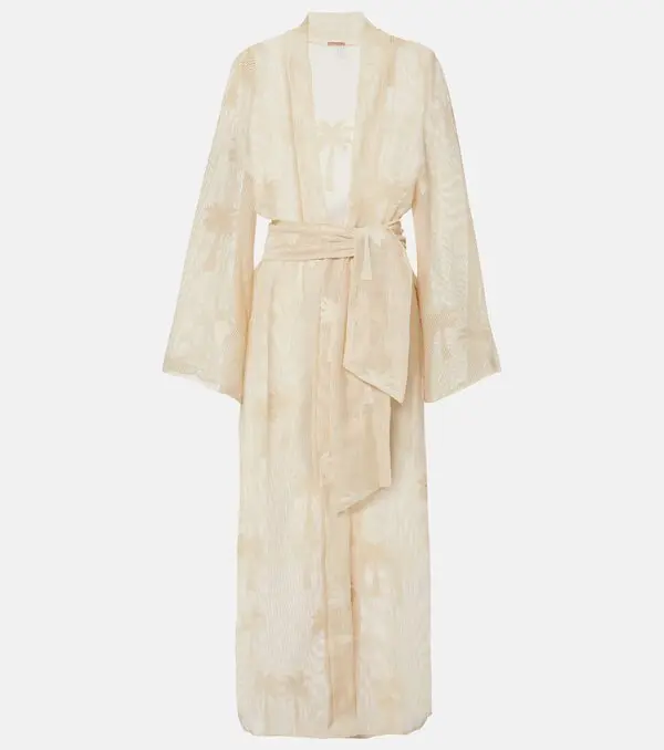 Johanna Ortiz Belted Embroidered Cotton Mesh Kaftan - Beige