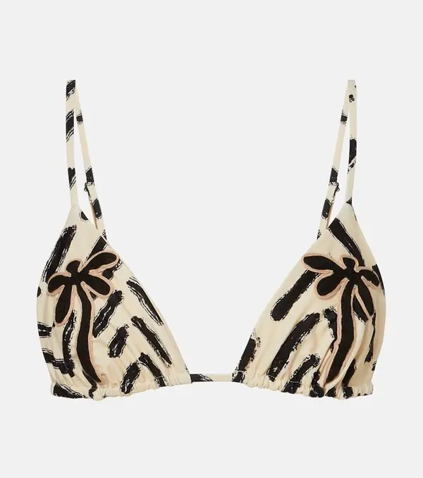 Johanna Ortiz Embroidered Printed Bikini Top - Beige