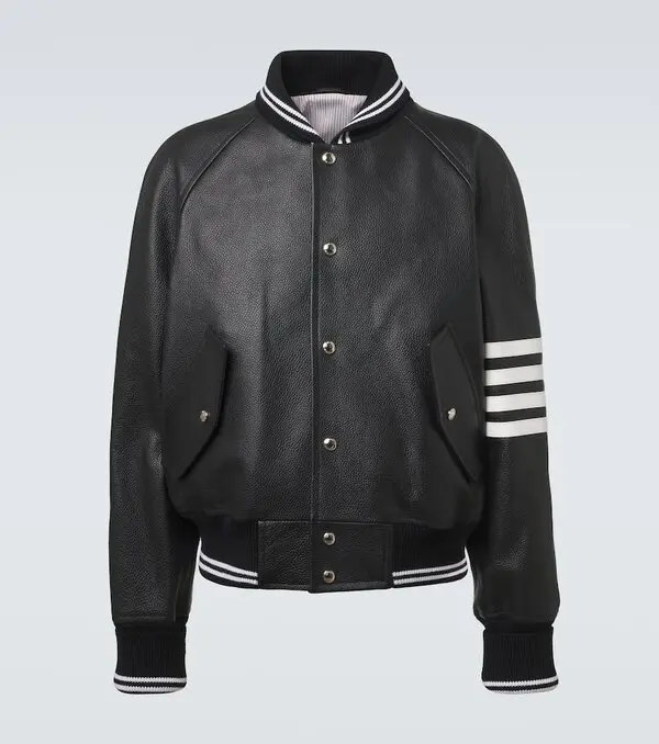 Thom Browne 4-bar Leather Bomber Jacket - Black