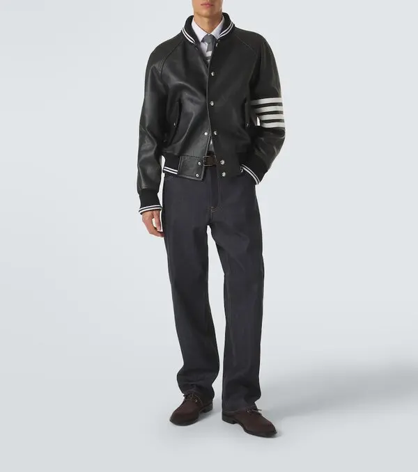 Thom Browne 4-bar Leather Bomber Jacket - Black