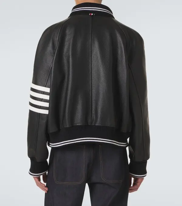 Thom Browne 4-bar Leather Bomber Jacket - Black