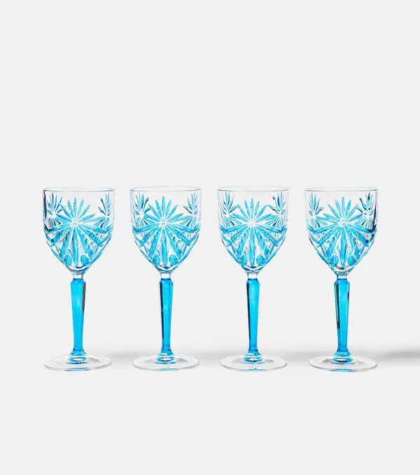 LES-OTTOMANS Set Of 4 Crystal Wine Glasses - Blue