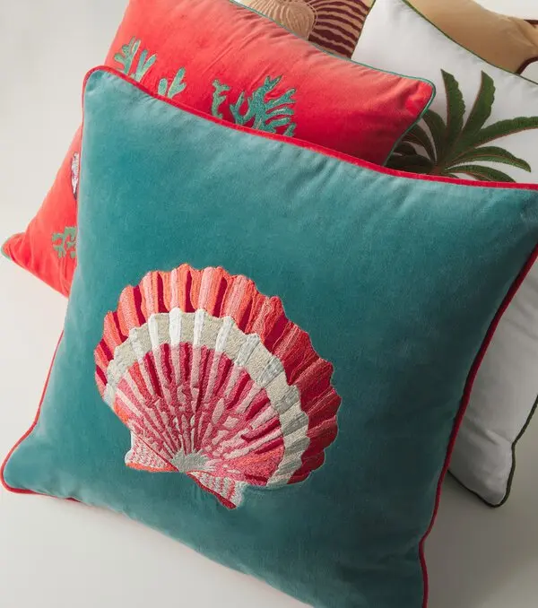 LES-OTTOMANS Embroidered Cotton Velvet Cushion