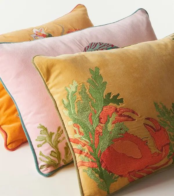 LES-OTTOMANS Embroidered Cotton Velvet Cushion