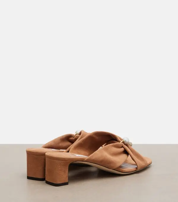 JIMMY CHOO Embellished Suede Mules - Beige