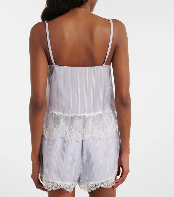 FRAME Lace-trimmed Striped Silk Camisole - Blue
