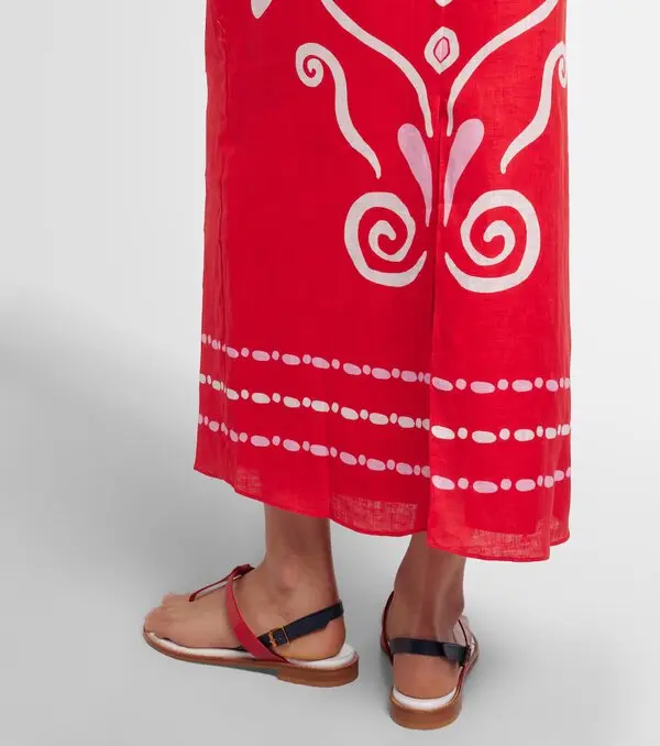 CALA DE LA CRUZ Orly Printed Halterneck Linen Midi Dress