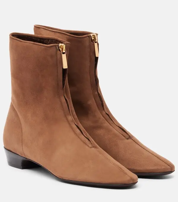 HERBERT LEVINE Shearling-trimmed Suede Ankle Boots