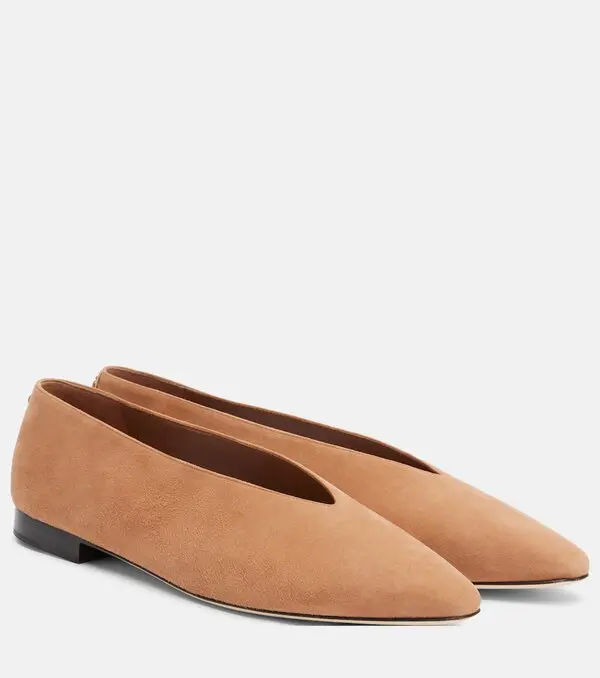 JIMMY CHOO Margot Suede Pointed Toe Ballet Flats - Beige