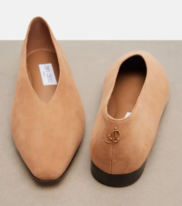 JIMMY CHOO Margot Suede Pointed Toe Ballet Flats - Beige