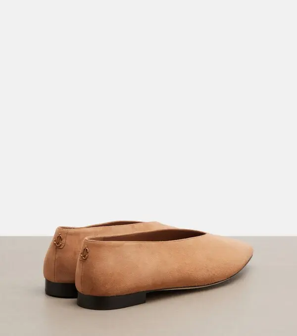 JIMMY CHOO Margot Suede Pointed Toe Ballet Flats - Beige