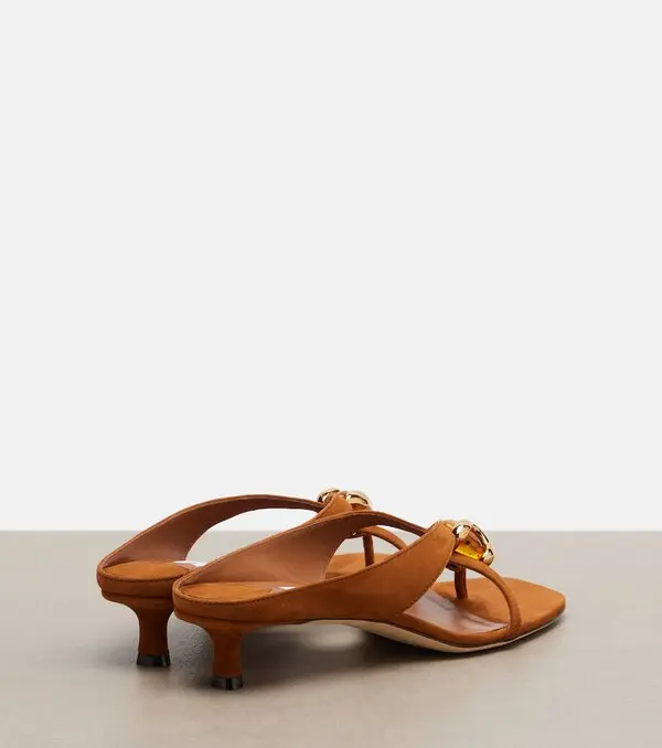 JIMMY CHOO Embellished Suede Sandals - Brown