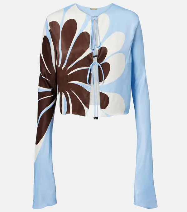 CALA DE LA CRUZ Floral Print Self-tie Top - Blue