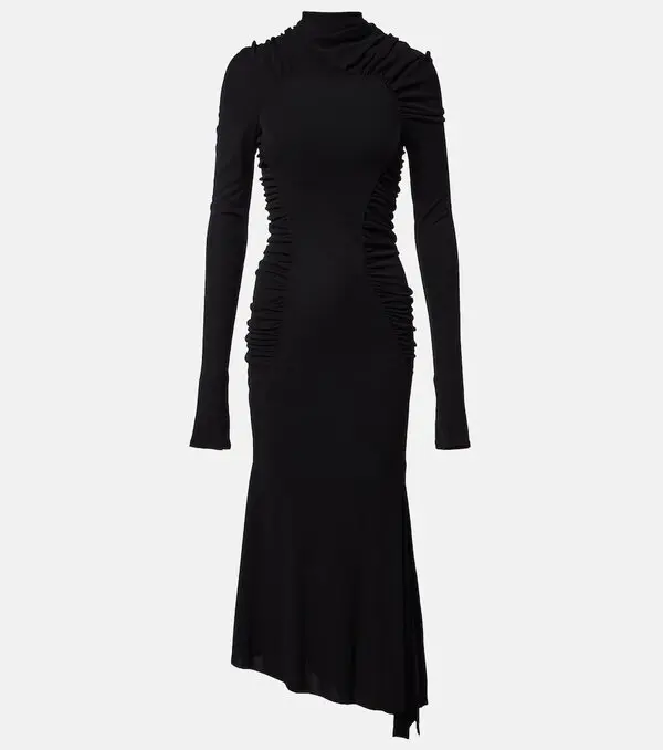 Victoria Beckham Gathered Asymmetric Jersey Midi Dress