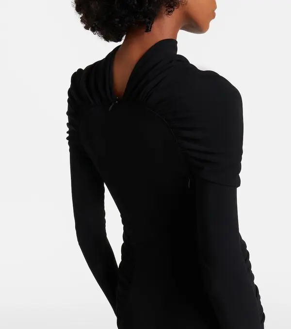 Victoria Beckham Gathered Asymmetric Jersey Midi Dress