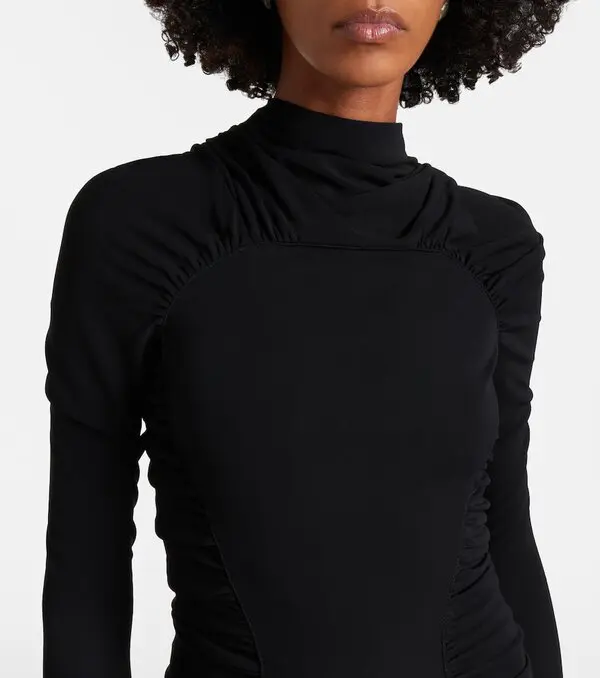 Victoria Beckham Gathered Asymmetric Jersey Midi Dress