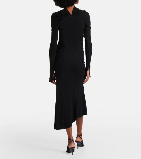 Victoria Beckham Gathered Asymmetric Jersey Midi Dress