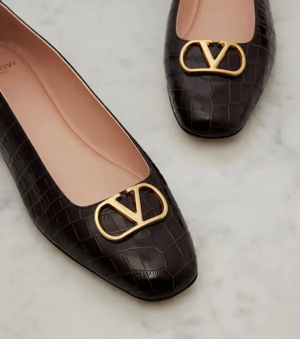 Valentino Garavani Vlogo Croc-effect Leather Ballet Flats