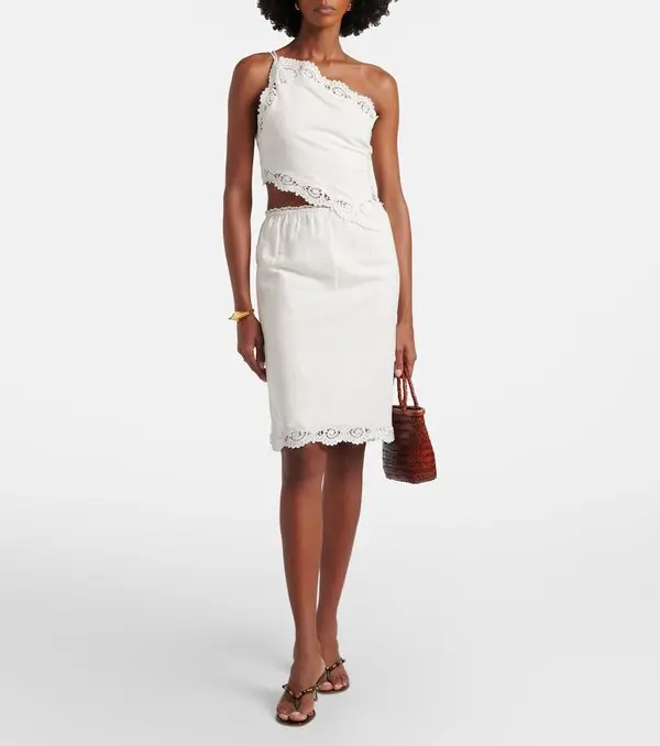 Posse Darya Embroidered Midi Skirt - Beige
