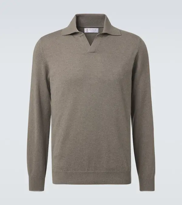 Brunello Cucinelli Cashmere Notch Neck Polo Sweater - Grey