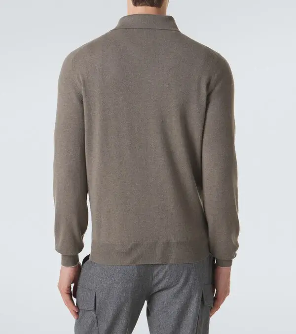 Brunello Cucinelli Cashmere Notch Neck Polo Sweater - Grey