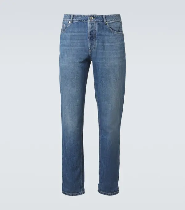 Brunello Cucinelli Straight Leg Jeans In Denim Medio Old - Blue