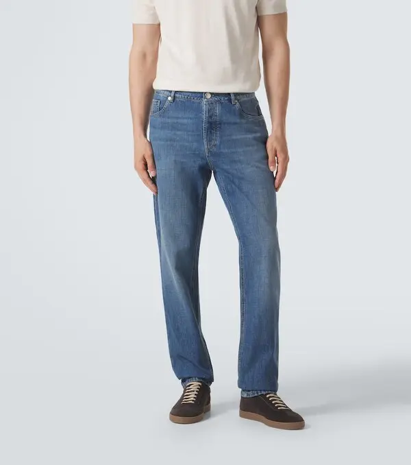 Brunello Cucinelli Straight Leg Jeans In Denim Medio Old - Blue