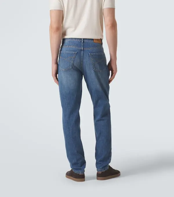 Brunello Cucinelli Straight Leg Jeans In Denim Medio Old - Blue