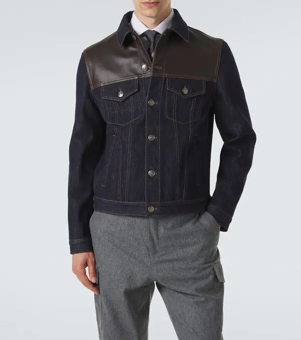 Brunello Cucinelli Leather-trimmed Denim Jacket