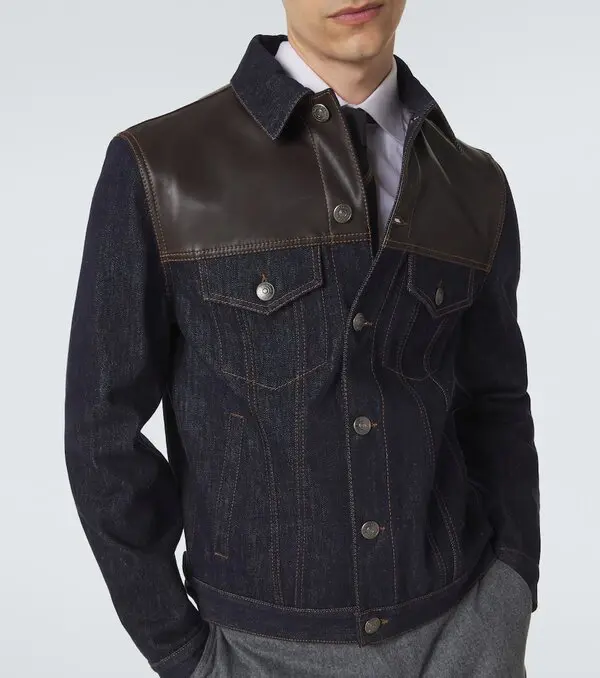 Brunello Cucinelli Leather-trimmed Denim Jacket