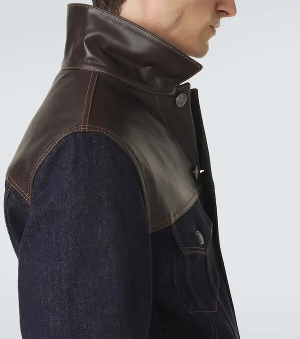 Brunello Cucinelli Leather-trimmed Denim Jacket