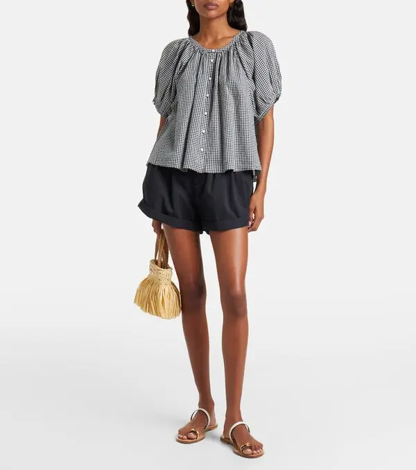 DÔEN June Gingham Cotton Blend Top - Black