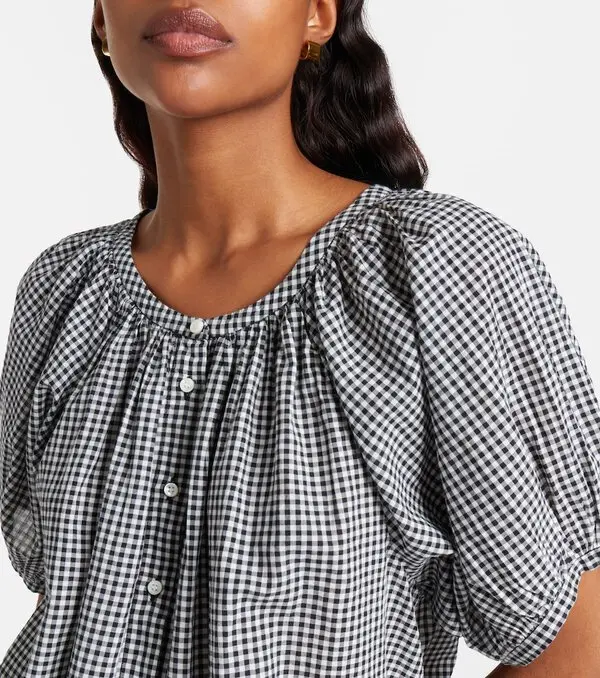 DÔEN June Gingham Cotton Blend Top - Black