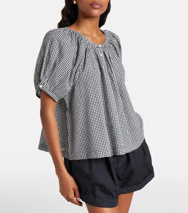 DÔEN June Gingham Cotton Blend Top - Black