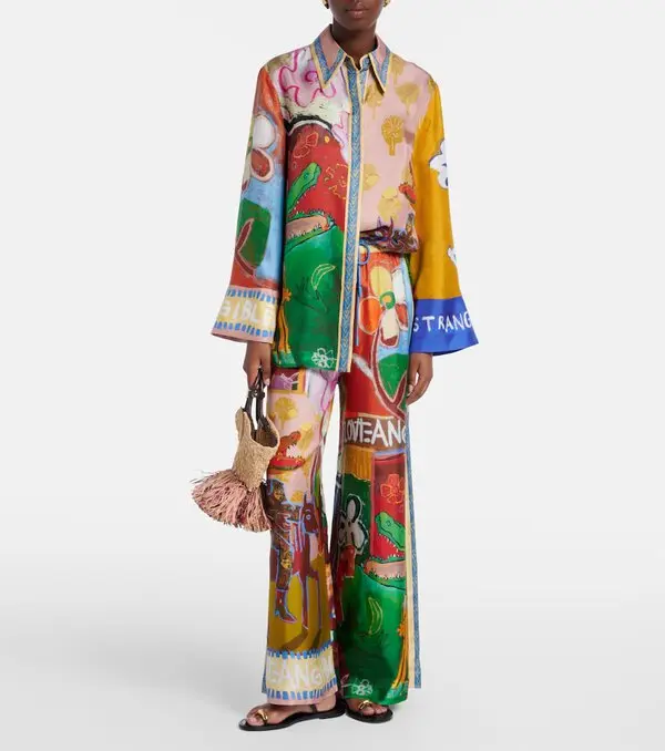 ALEMAIS Printed Silk Twill Wide-leg Pants